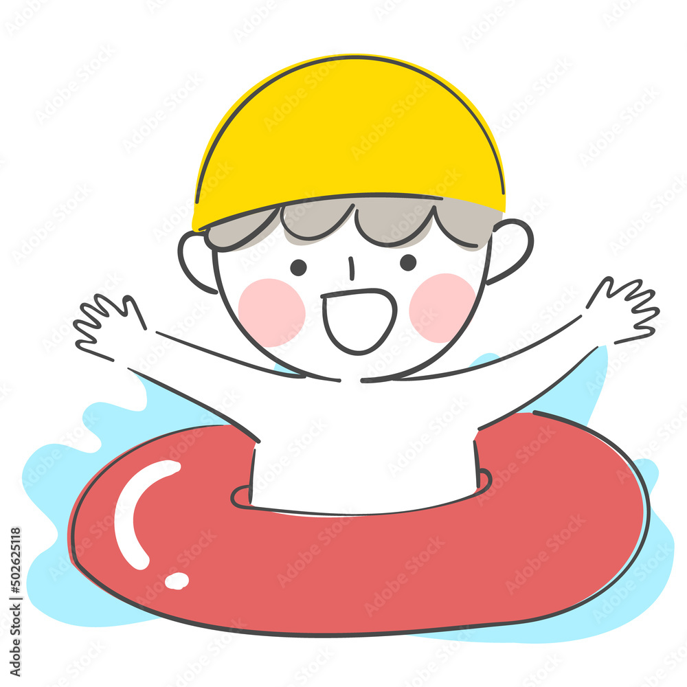 수영복을 입고 튜브를 타고 있는 아이 일러스트 Stock Vektorgrafik Adobe Stock
