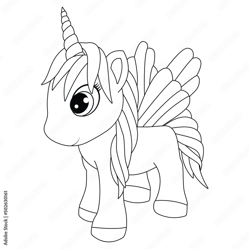 Cute pony unicorn rainbow coloring page for kids Stock Vector | Adobe Stock