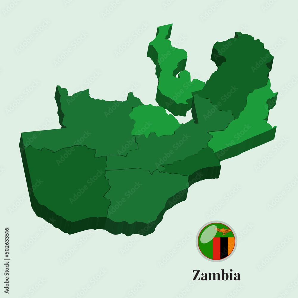 3D Map of Zambia, Vector Stock Photos Designs Stock Vector | Adobe Stock