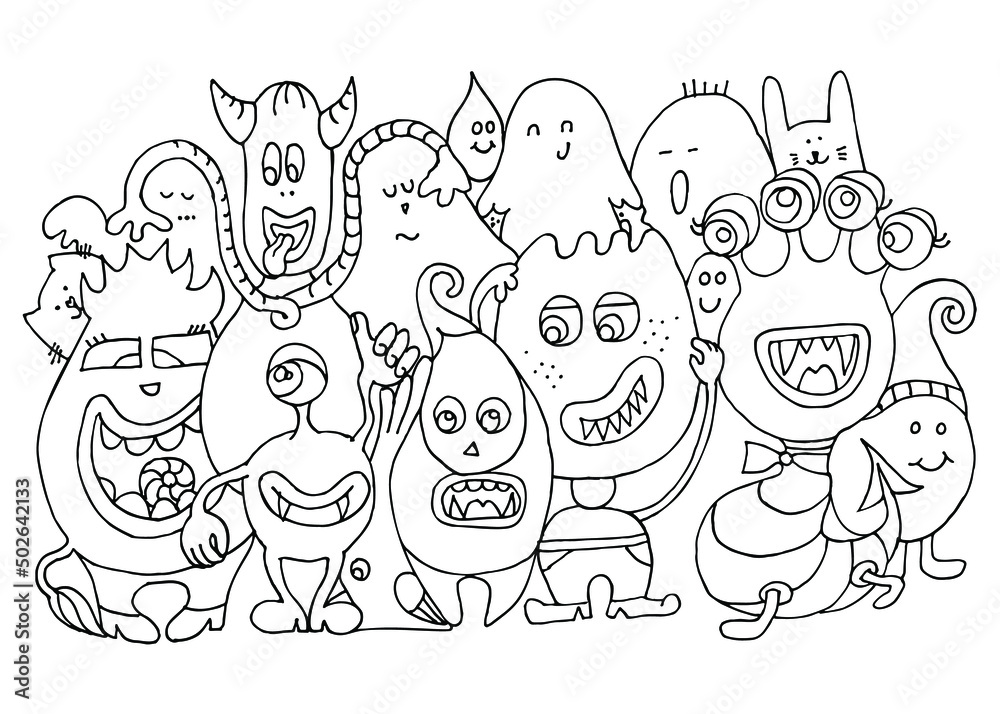 Cute Monsters with animals and ghosts. Coloring book for children and ...
