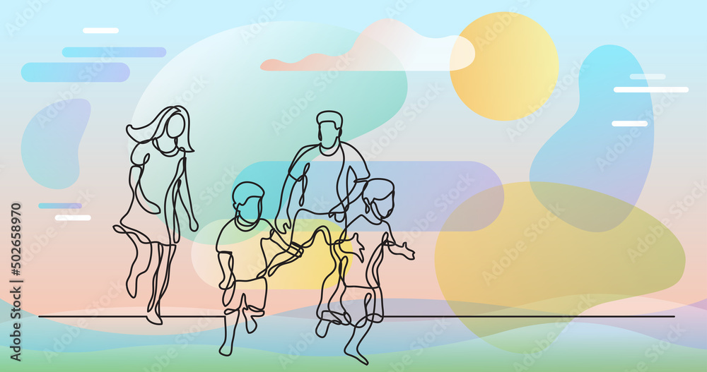 continuous line drawing of happy family having fun together Stock ...