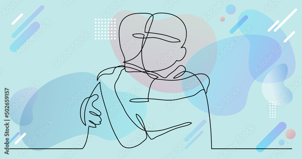 continuous line drawing of two close friends meeting hugging each other ...