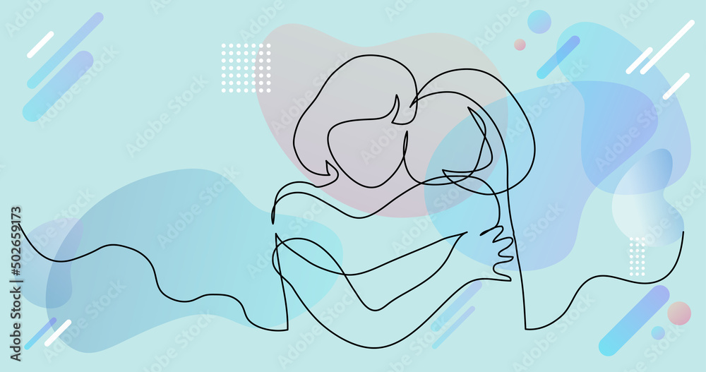 continuous line drawing of two girls hugging each other Stock Vector ...