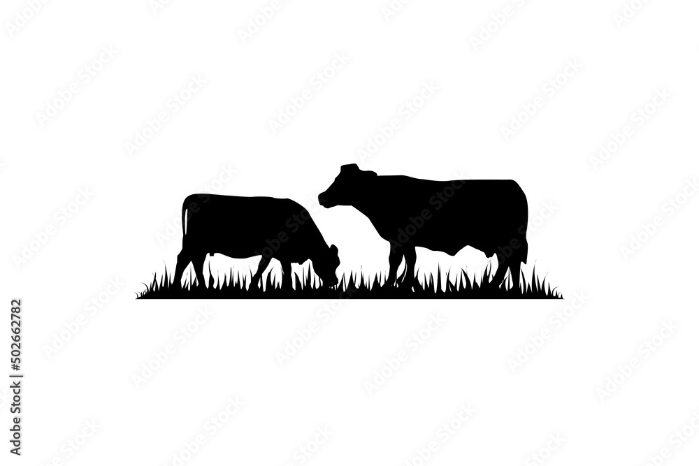 Cattle Angus Cow Grass silhouette livestock farm logo design Stock ...