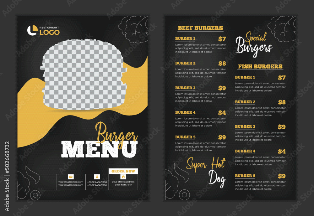 Vintage 2 page menu food Restaurant flyer vector template with price ...