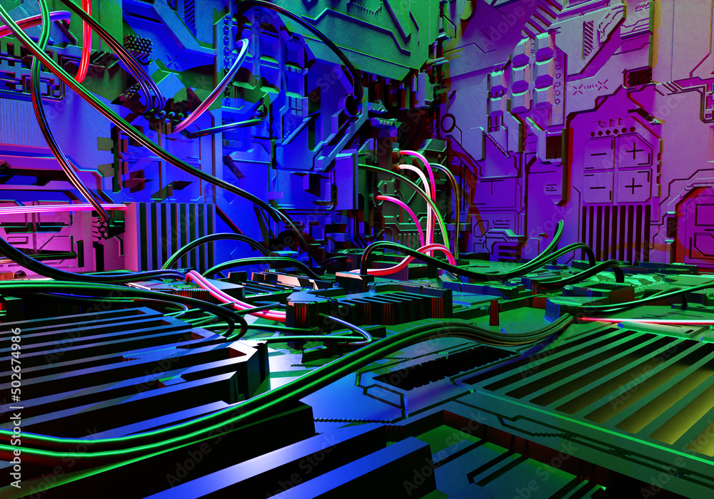 Robotics concept. Colorful multicolored cyber armor background. Cyber ...