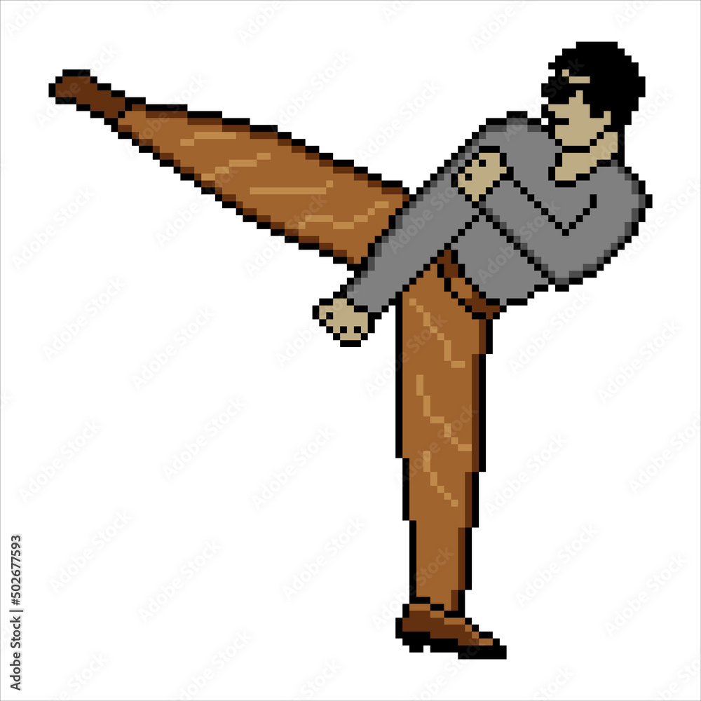 Martial arts fighter with high kicks in pixel art. Vector illustration ...