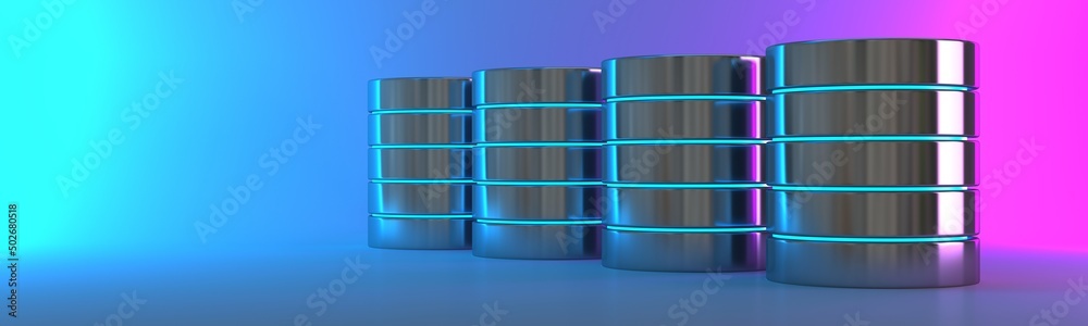3d rendering Hard Disk in neon lights on blue-pink background with ...