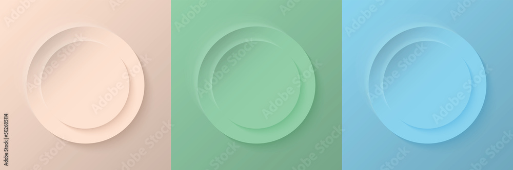 Set of abstract 3d beige, light green and light blue pastel color ...