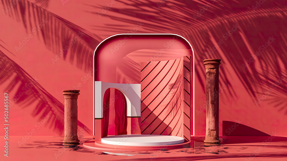 Podium, geometric shape podium isolated on pink background. Cylinder ...