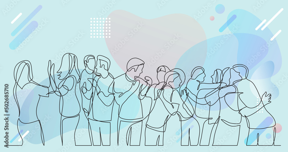 large team of friends cheering and celebrating success - one line ...