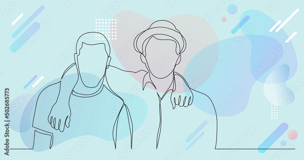 two hugging friends standing together - one line drawing Stock Vector ...