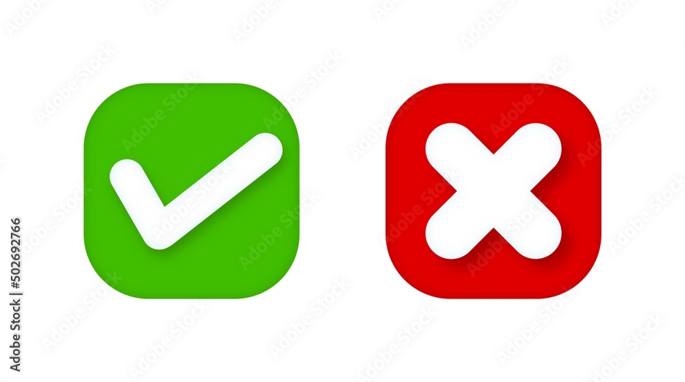 Realistic right and wrong 3D Button. A set of glossy round icons with a ...