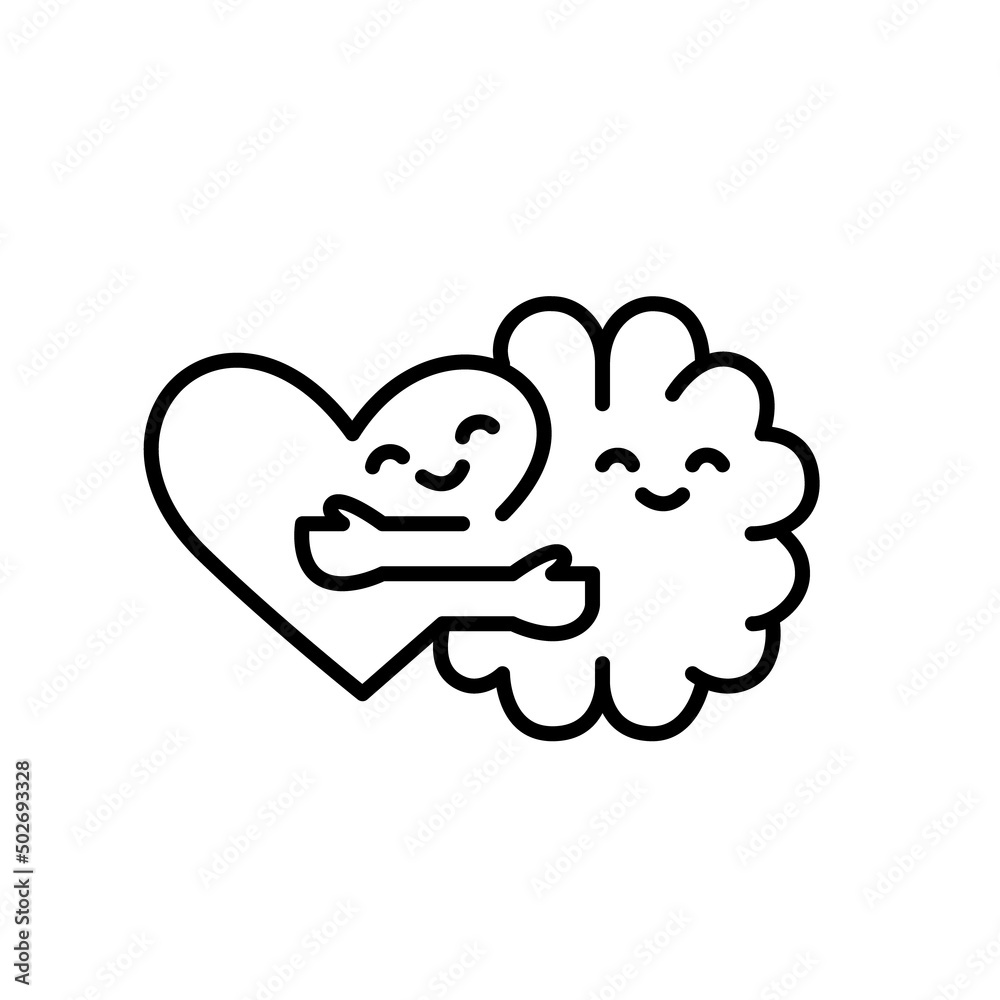 Brain and heart hugging. Happy mental health state. Pixel perfect ...