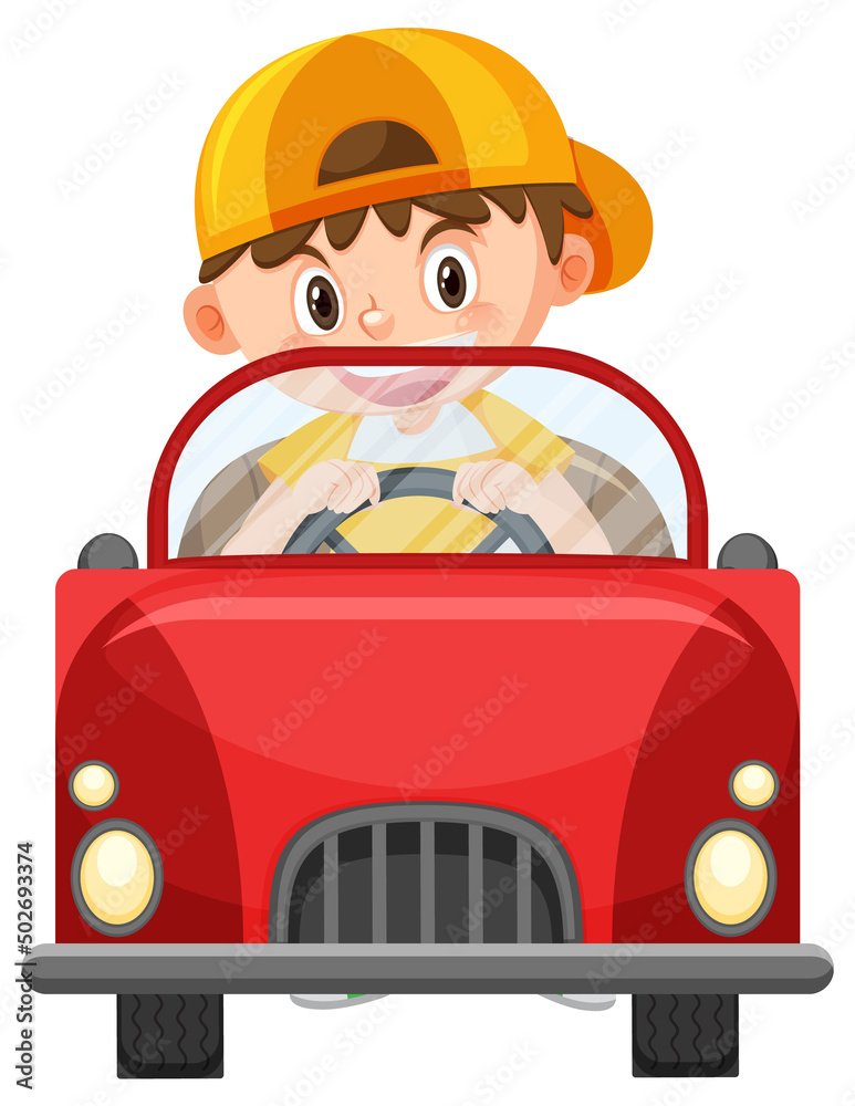 Poster Cute boy driving car cartoon – Wall Art | UkPosters