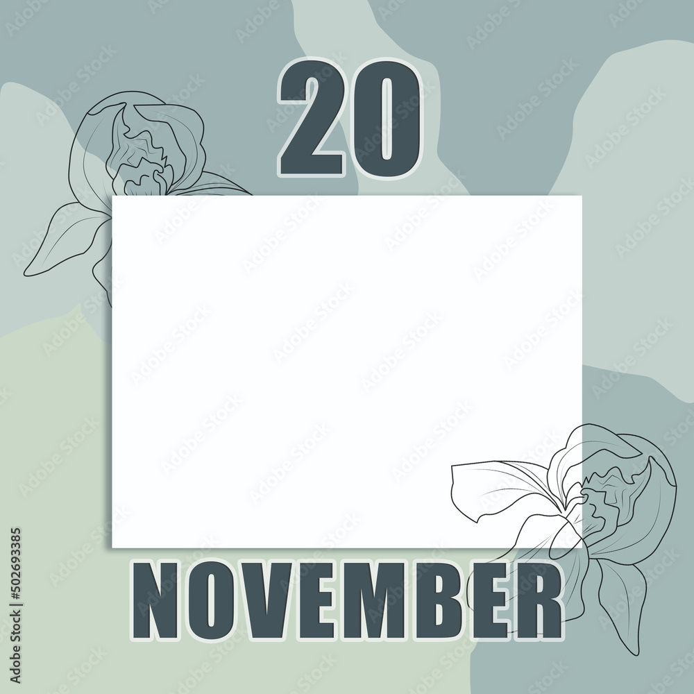 november 20. 20-th day of the month, calendar date.A clean white sheet ...