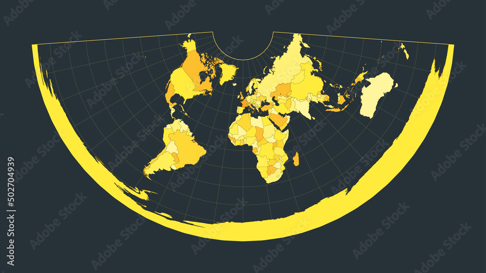 World Map. Conic equidistant projection. Futuristic world illustration ...