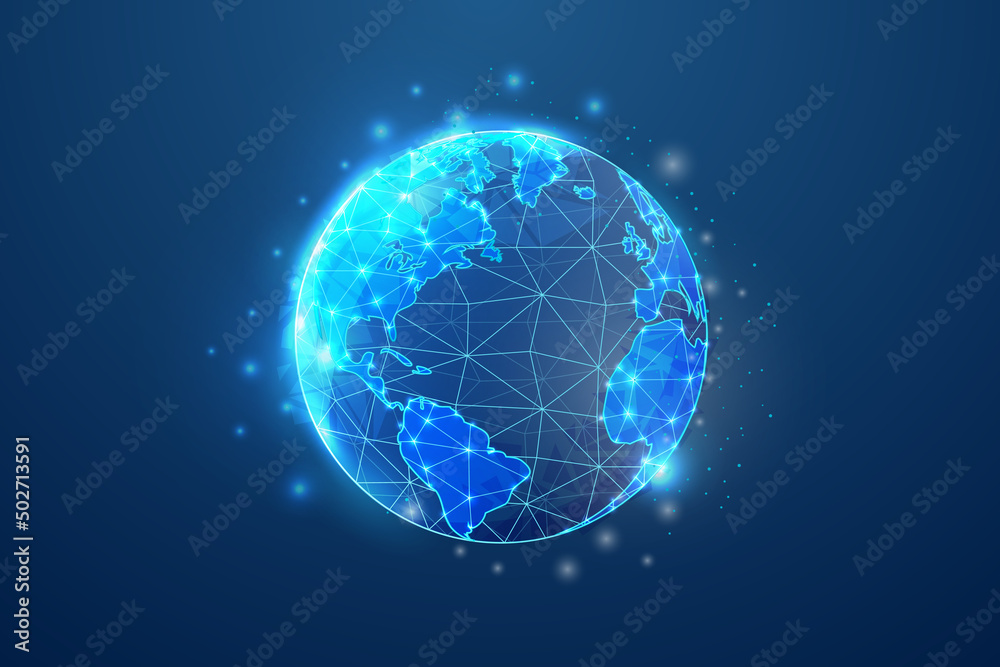 Earth 3d symbol in blue low poly style. Planet, universe, space design ...