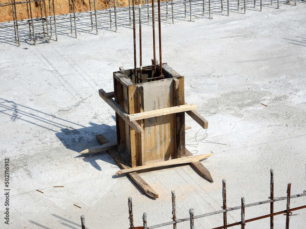 SELANGOR, MALAYSIA -JULY 7, 2021: Column stump formwork that has been ...