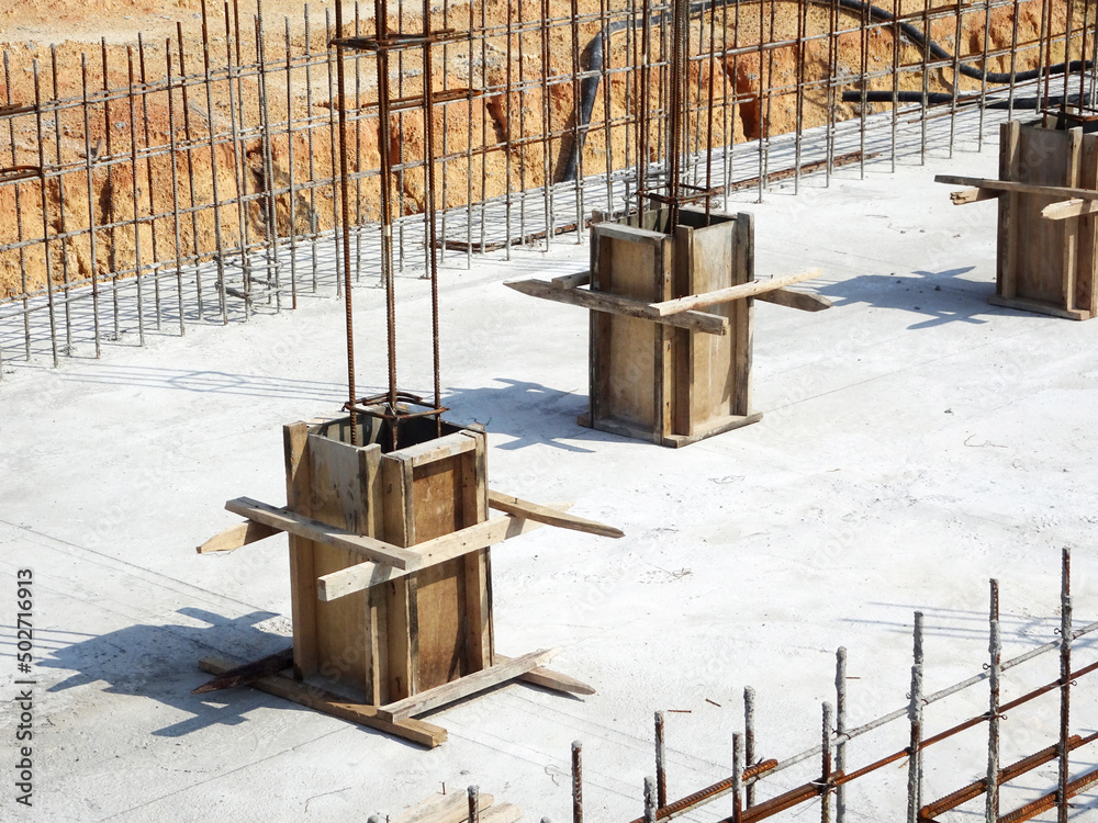 SELANGOR, MALAYSIA -JULY 7, 2021: Column stump formwork that has been ...