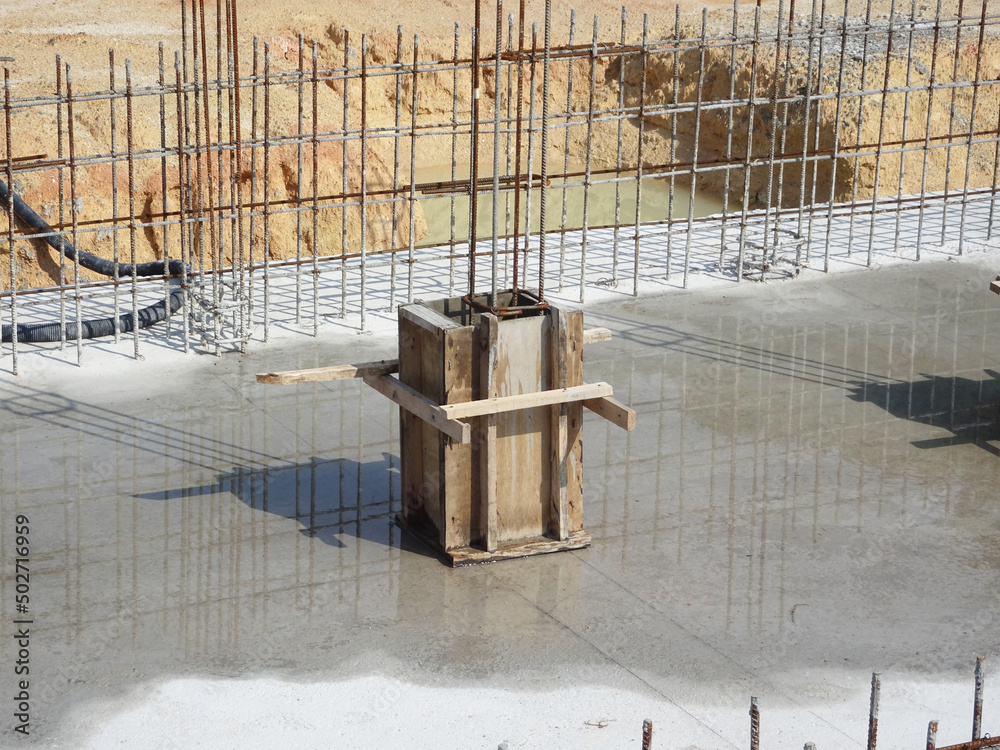 SELANGOR, MALAYSIA -JULY 7, 2021: Column stump formwork that has been ...