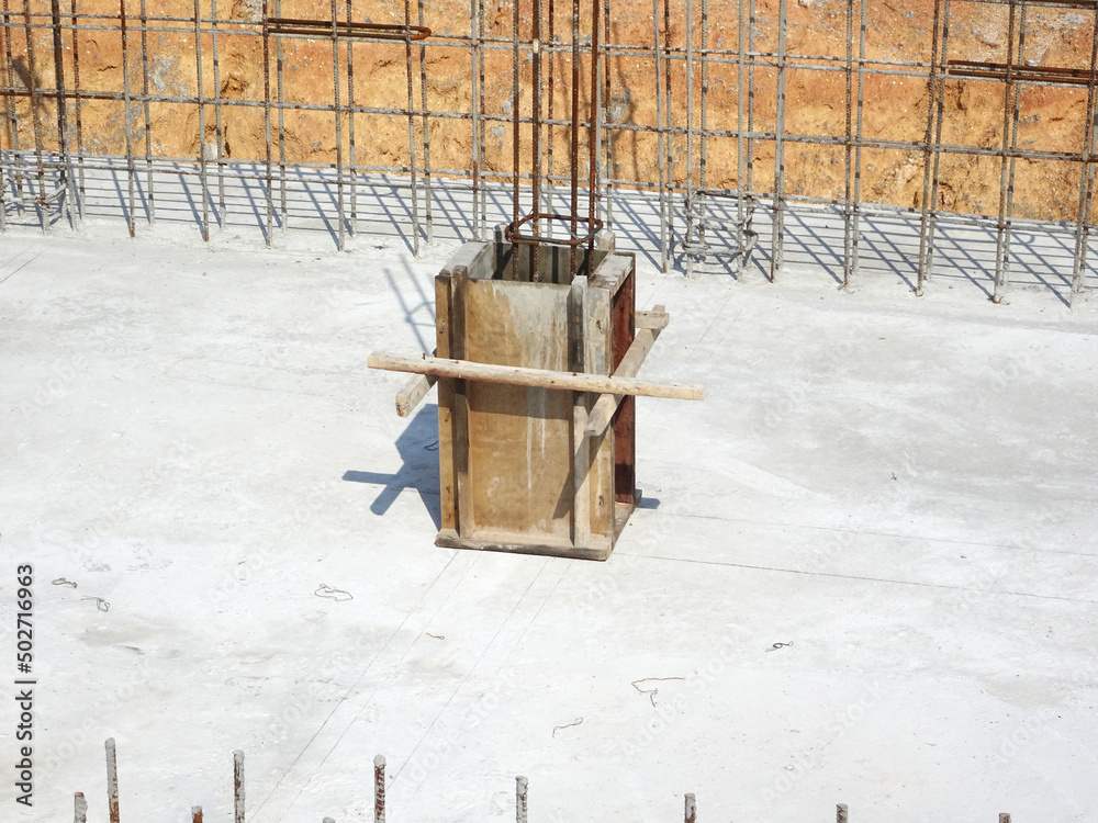 SELANGOR, MALAYSIA -JULY 7, 2021: Column stump formwork that has been ...
