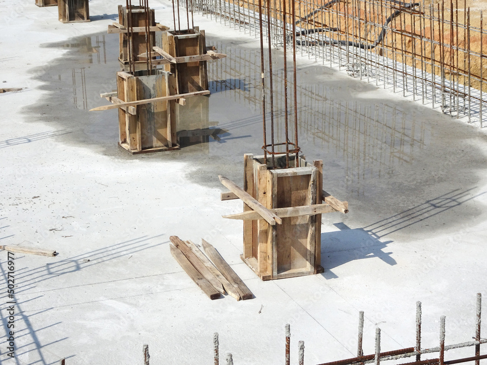 SELANGOR, MALAYSIA -JULY 7, 2021: Column stump formwork that has been ...