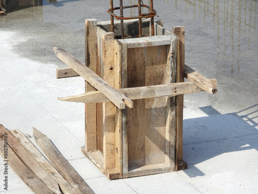 SELANGOR, MALAYSIA -JULY 7, 2021: Column stump formwork that has been ...