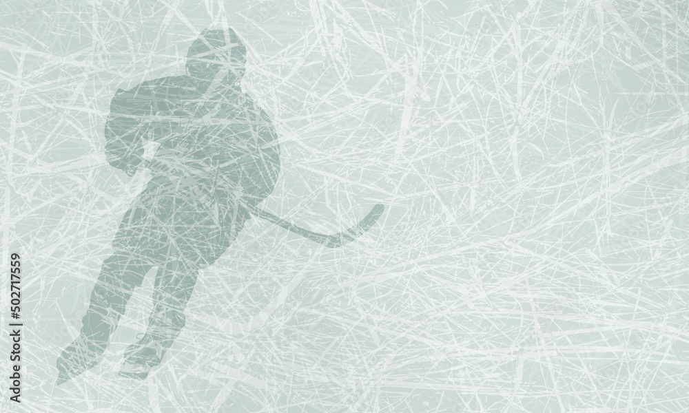 Sports background with a hockey player and a hockey stick in his hands ...