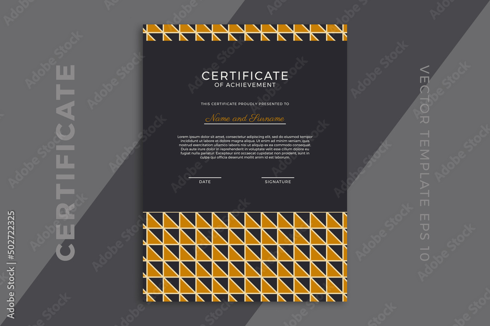 Trendy vertical certificate of appreciation dark template with ...