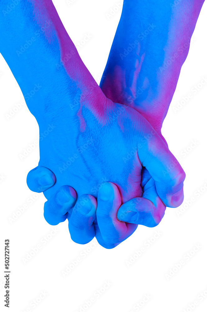 Humans hands with interlocked fingers isolated on white background for ...