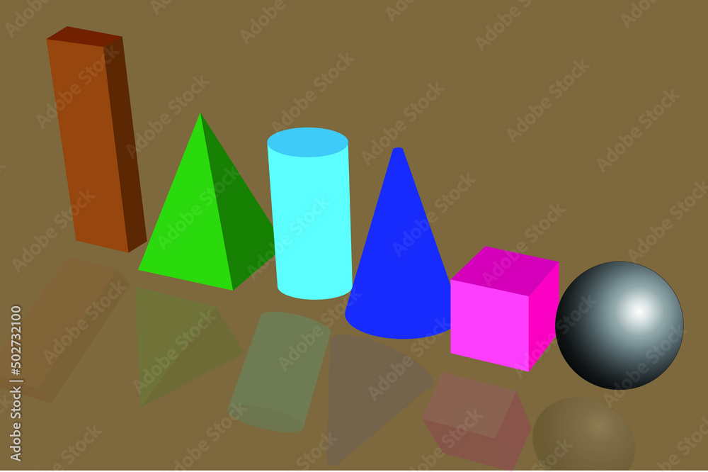 Illustration Of 3d Shapes Cube Cylinder Cone Sphere Etc Stock Vector Adobe Stock