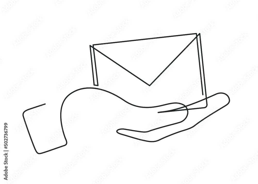 Continuous line drawing of hand holding an envelope. Vector ...
