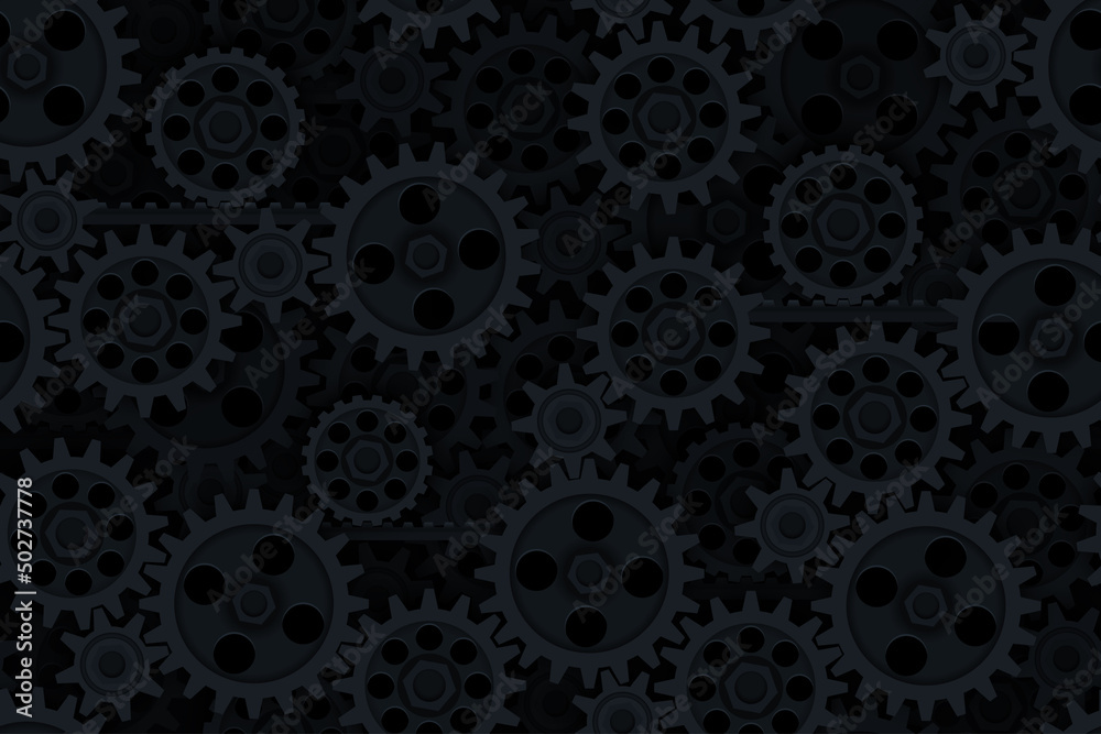 Seamless gears pattern black tech background. Industrial mechanics ...