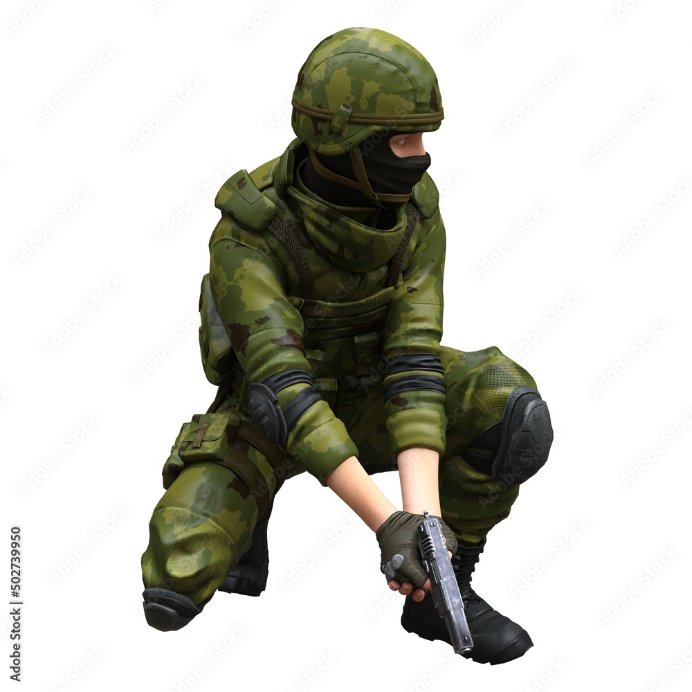 Soldier with a machine gun isolated white background 3d illustration ...