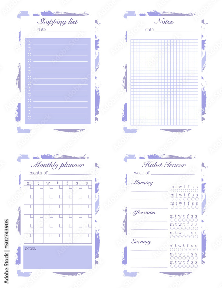 Minimalistic planners. Template for a list of products, a habit tracker ...