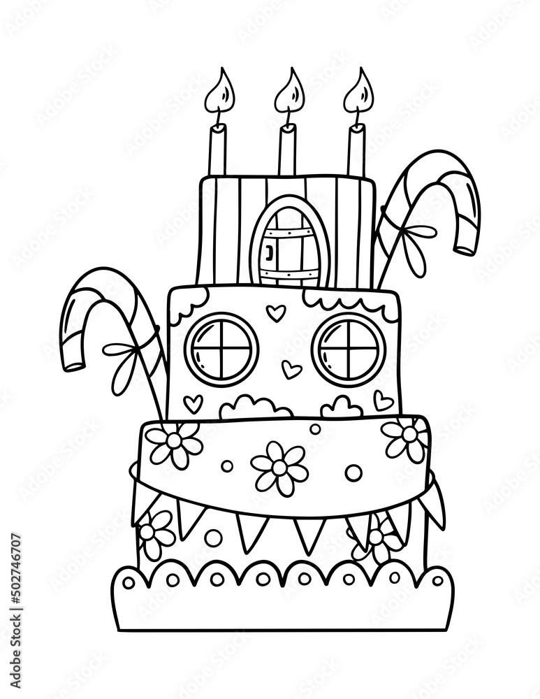 Sweet magic house coloring page for kids. Children education. Hand ...