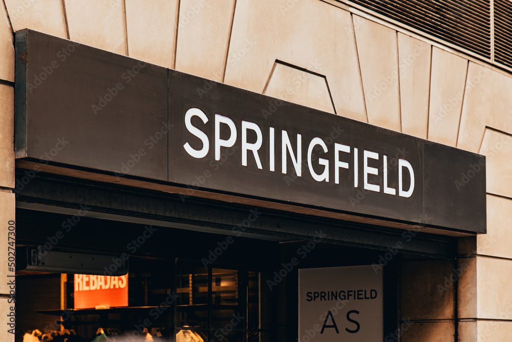 Valencia, Spain - April 2022: Facade with the Springfield shop logo in ...