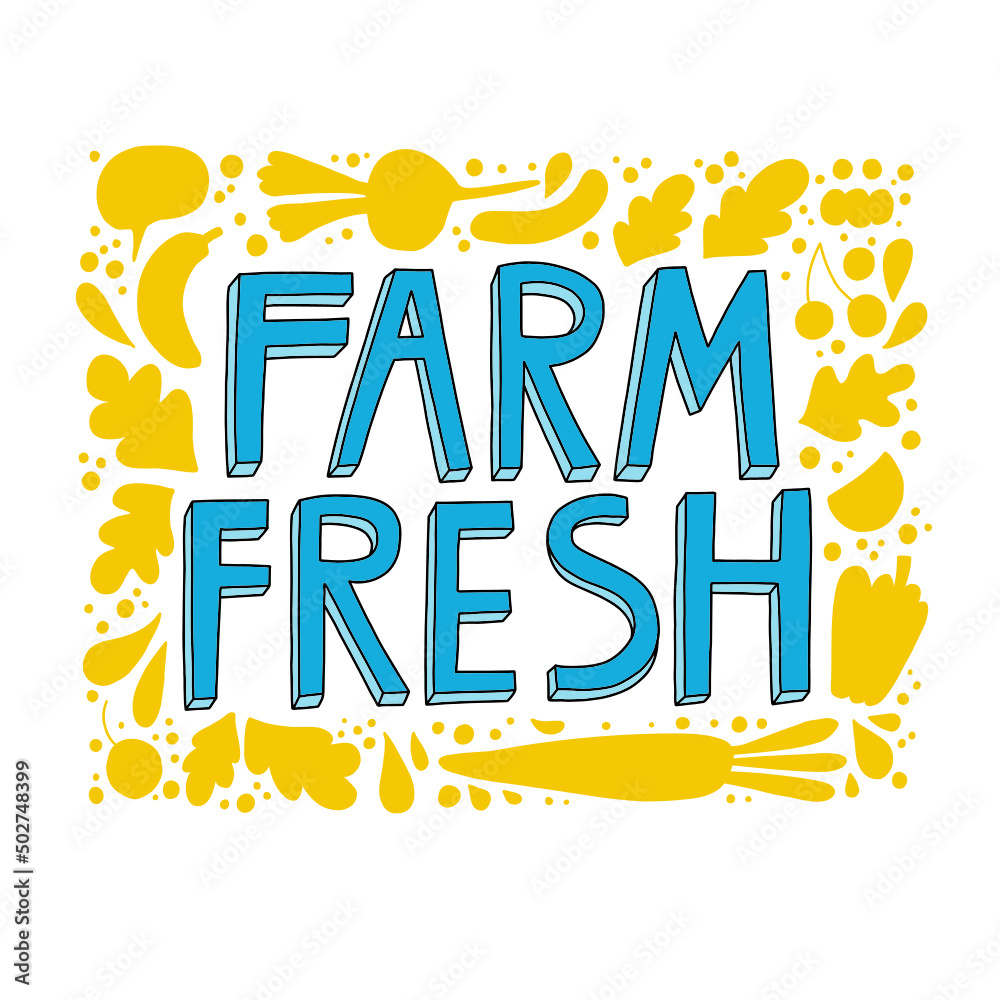 Farm fresh hand drawn flat lettering isolated on white background ...