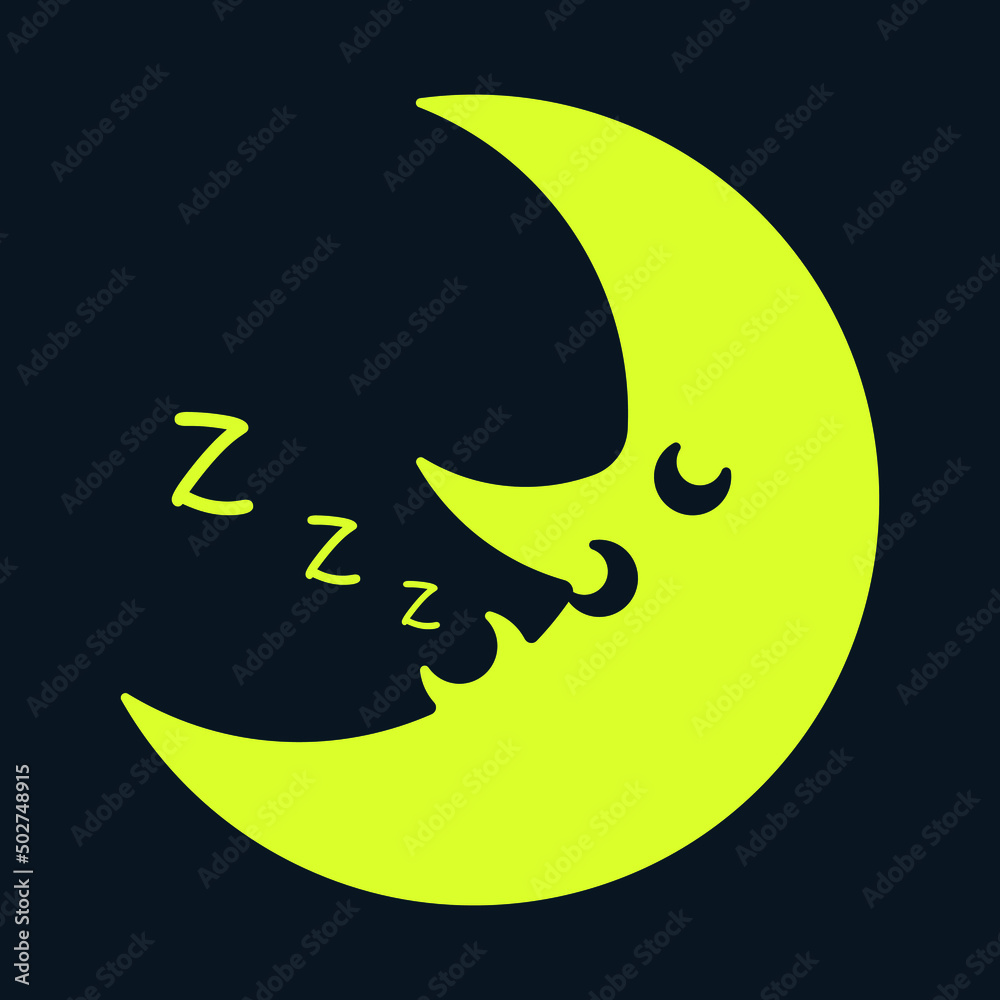 Sleeping moon face. Sleep icon. Crescent symbol. Night logo. Vector ...