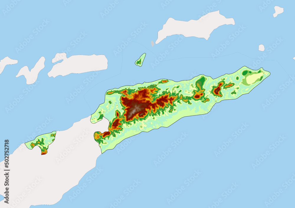 High detailed vector East Timor physical map, topographic map of East ...