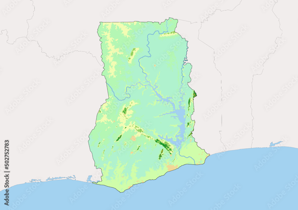 Stockvector High detailed vector Ghana physical map, topographic map of ...