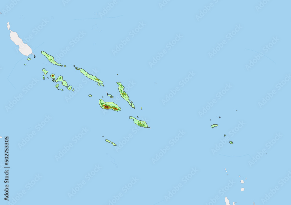 High detailed vector Solomon Islands physical map, topographic map of ...