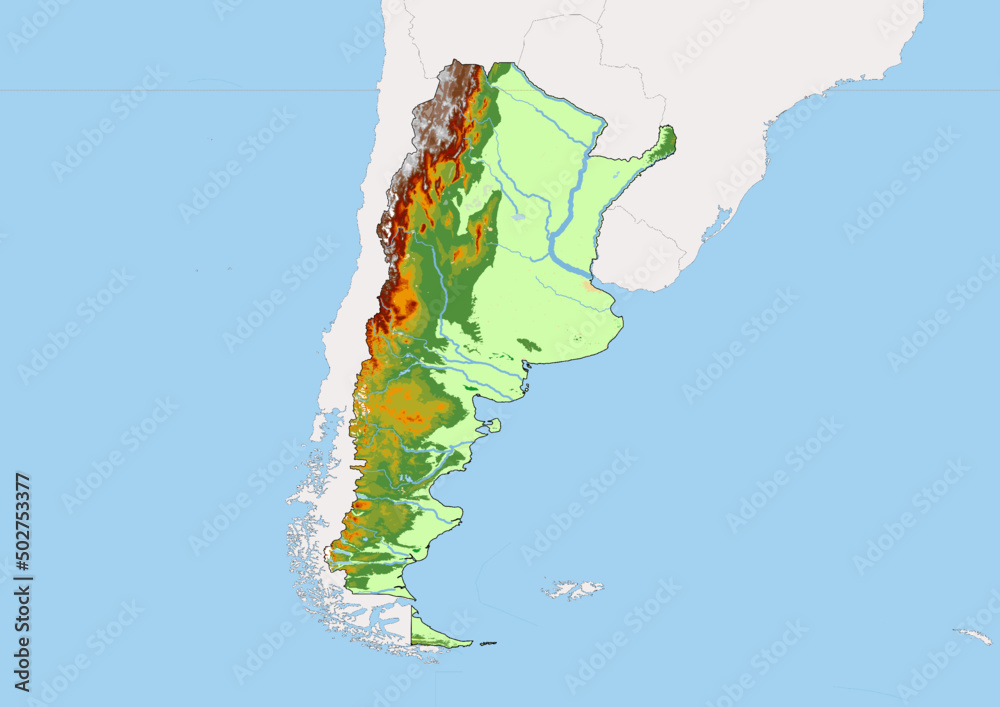 High detailed vector Argentina physical map, topographic map of ...