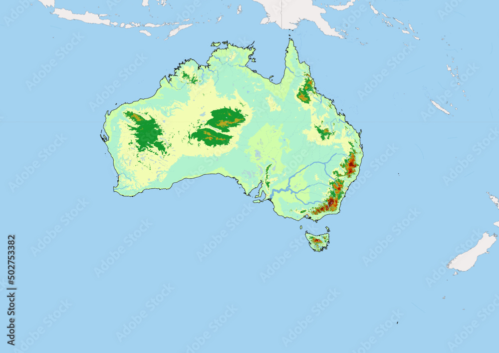 High detailed vector Australia physical map, topographic map of ...