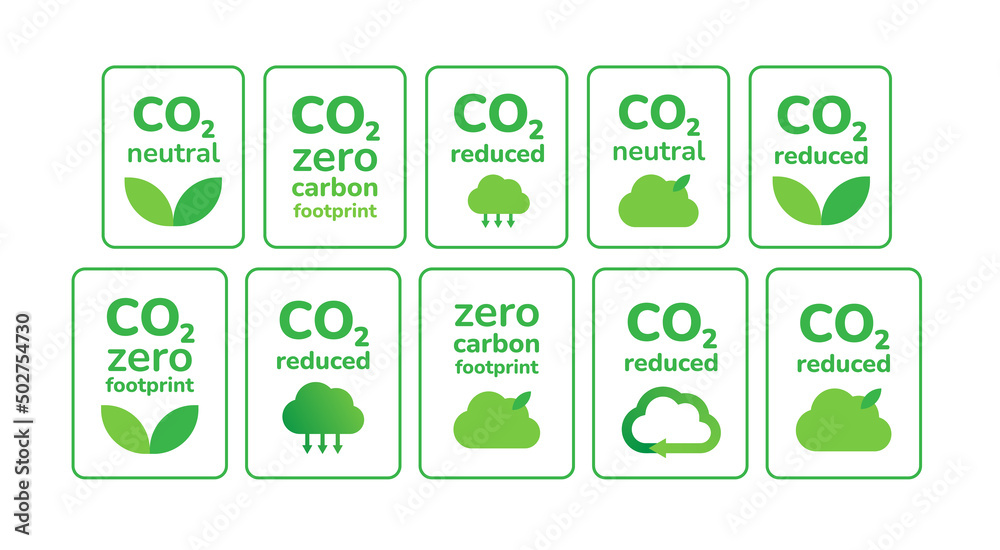 Vecteur Stock CO2 emission reduction icon set isolated on white. Carbon ...