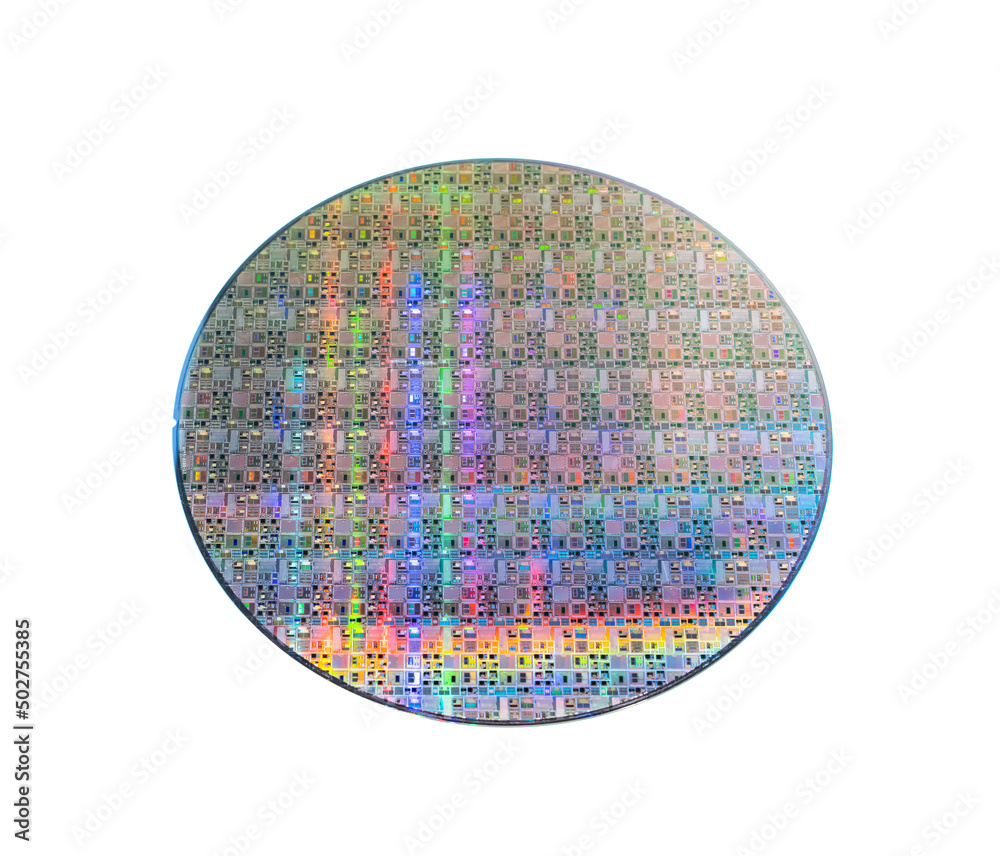 Silicon wafer with processor cores isolated on white background Stock ...