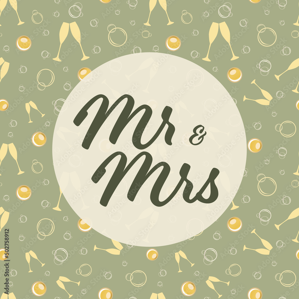 Mr and Mrs wedding typography vector template on a backdrop of ...