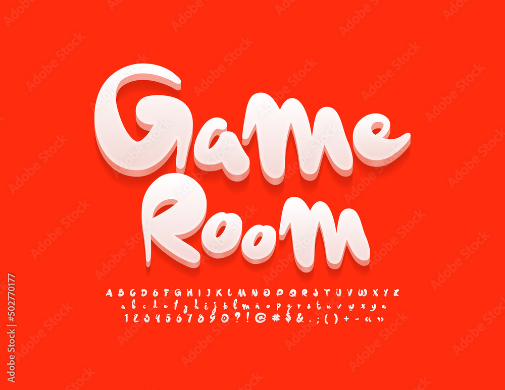 Vector bright poster Game Room. Handwritten Alphabet Letters, Numbers ...