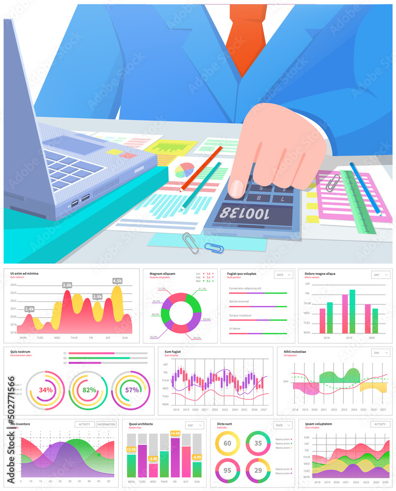 Vetor de Infographic chart vector template. Annual statistics curve ...